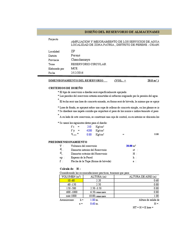 Reservorio Circular 20M3 | PDF | Ingeniería de Edificación | Física Aplicada e Interdisciplinaria