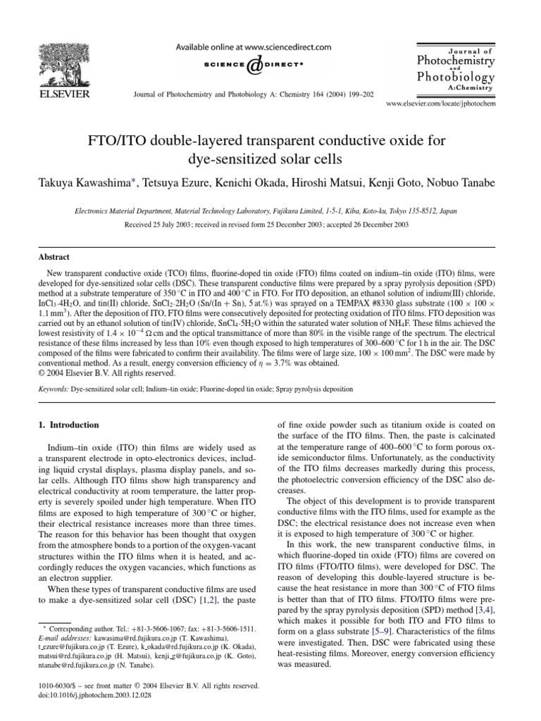 FTO ITO Double-Layered Transparent Conductive Oxide For | PDF ...