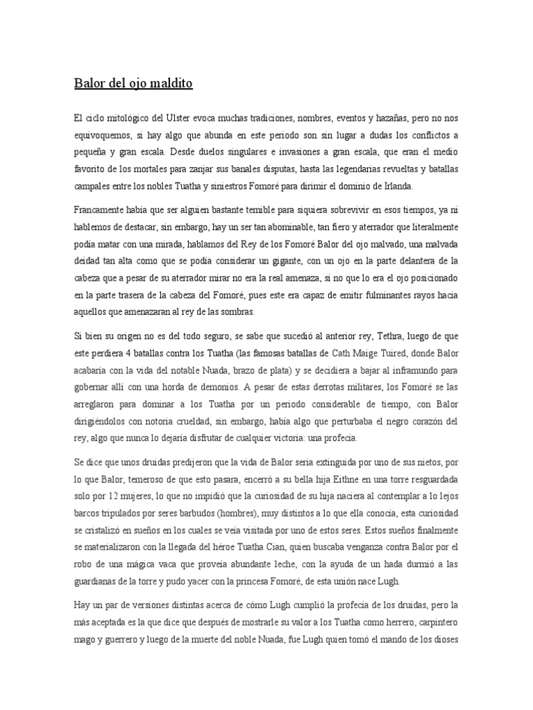 Balor Del Ojo Maldito | PDF | Mitología irlandesa