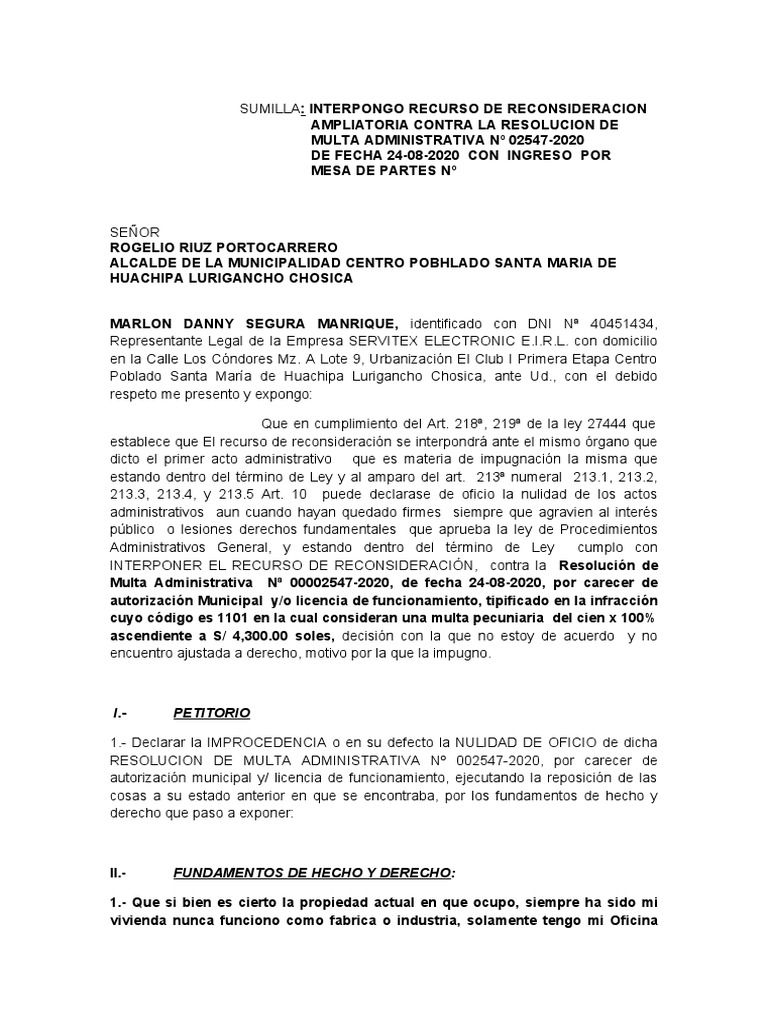 Recurso de Reconsideracion de Danny Segura | PDF | Derecho penal | Virtud