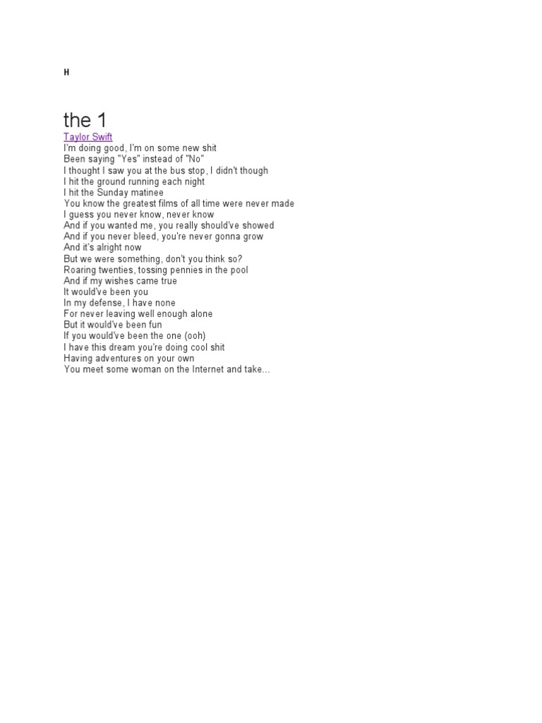 Taylor Swift's New Song Lyrics Analysis | PDF