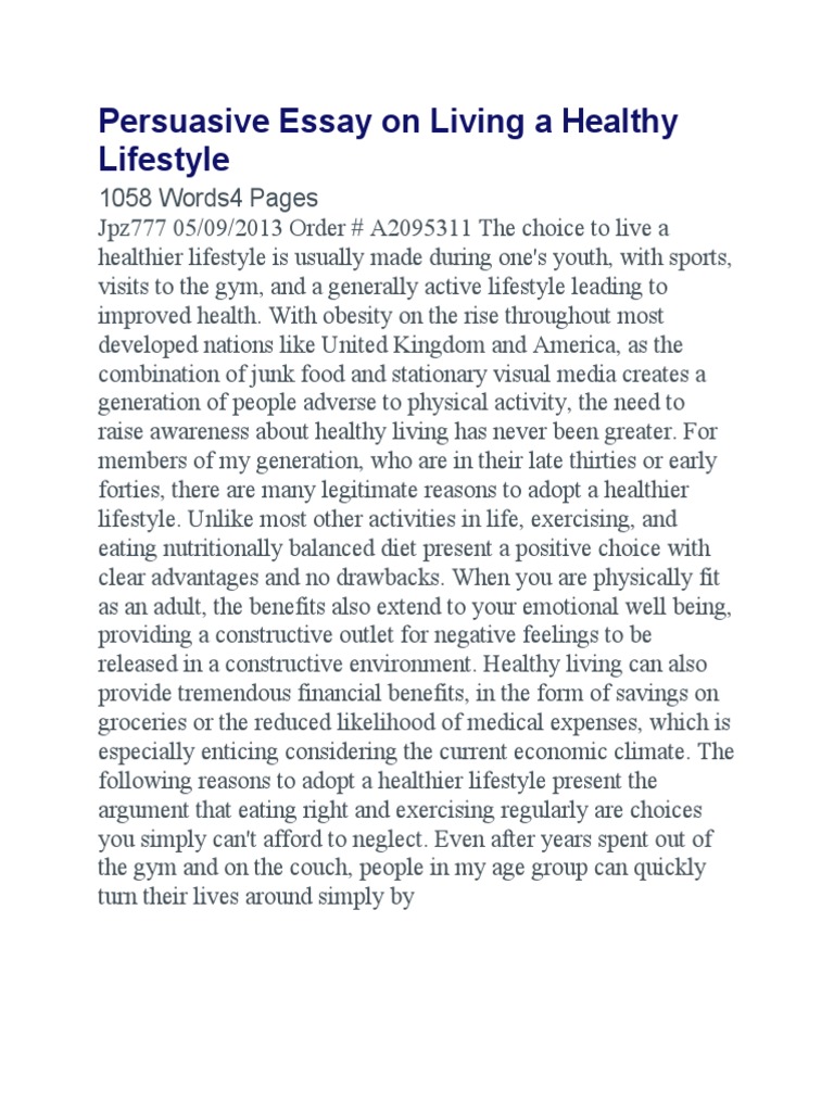 Persuasive Essay On Living A Healthy Lifestyle | PDF