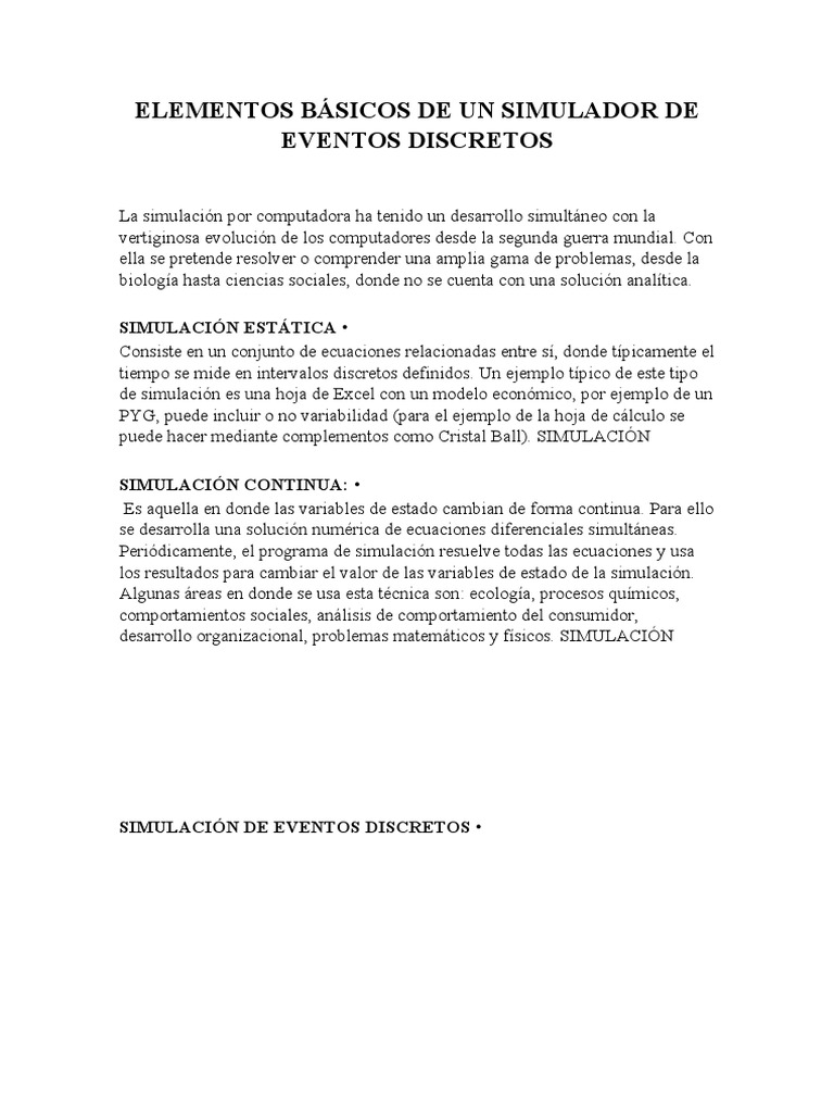 Elementos Básicos de Un Simulador de Eventos Discretos | PDF ...