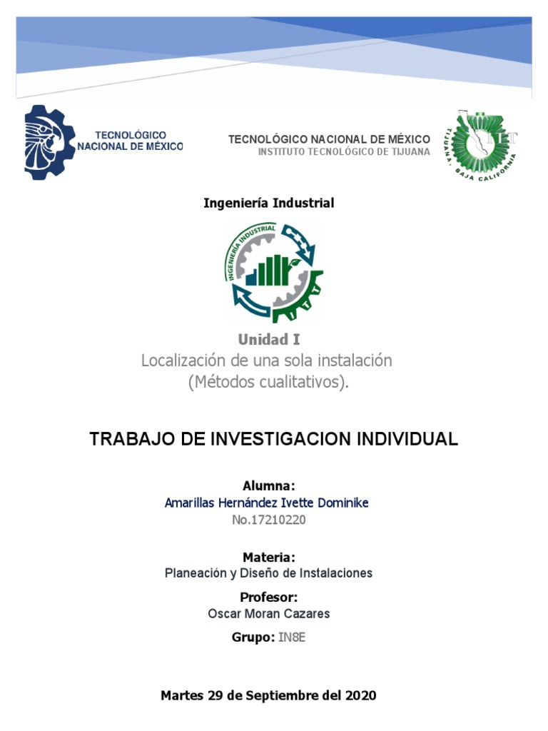Unidad I - Localización de Una Sola Instalación (Métodos Cualitativos ...