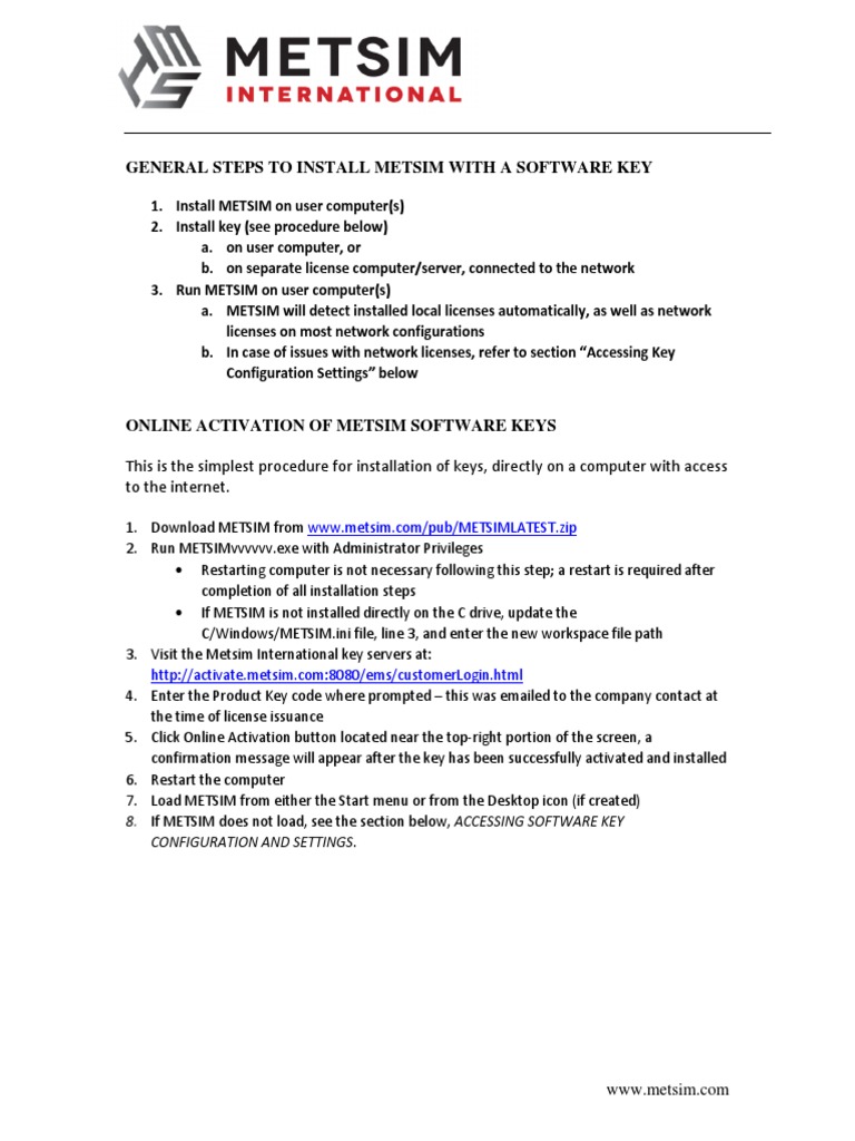General Steps To Install Metsim With A Software Key | PDF | Online And ...