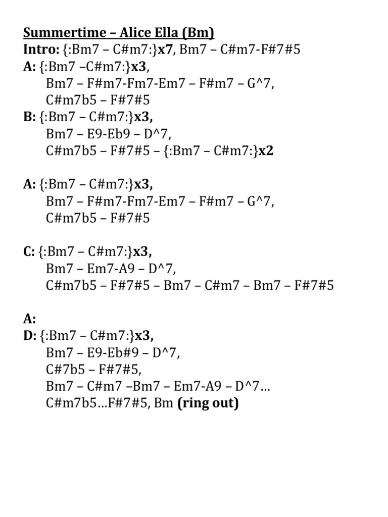 Summertime Chord Progression Guide | PDF