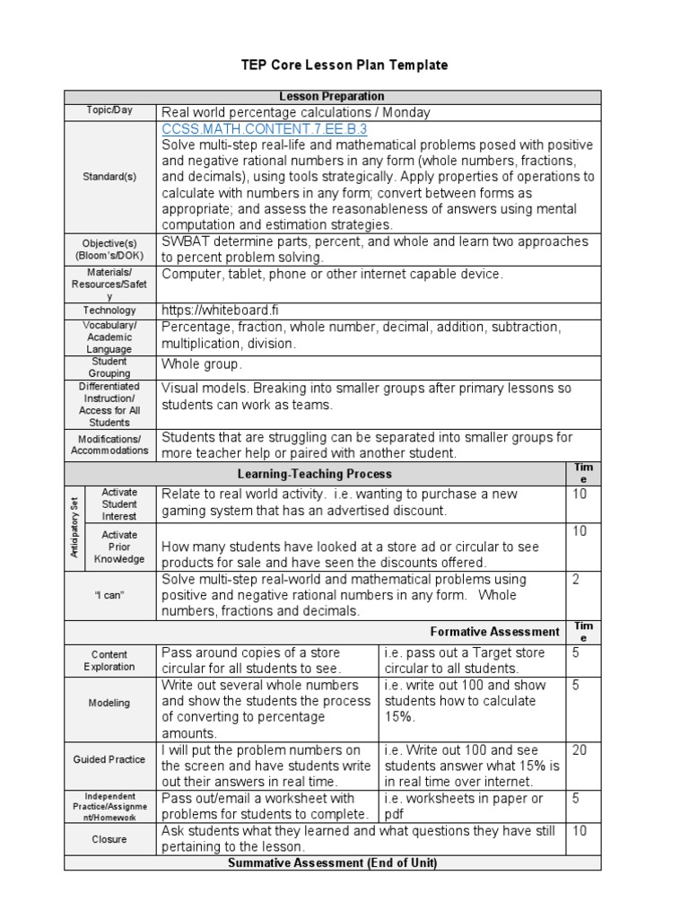My Tep Lesson Plan | Download Free PDF | Educational Assessment ...