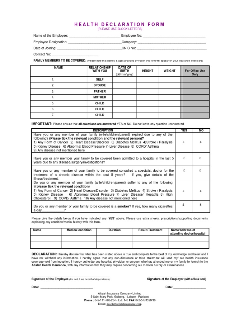 Health Declaration Form | PDF | Physician | Cardiovascular Diseases