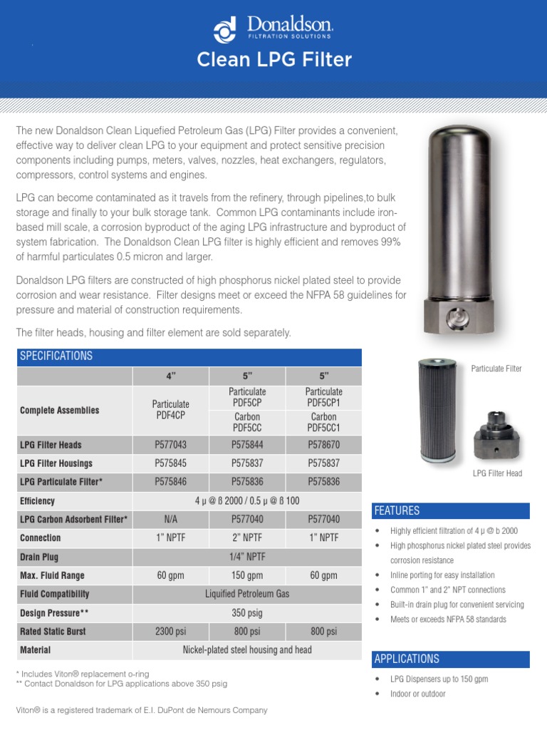 Donaldson LPG Filter Data Sheet | PDF | Liquefied Petroleum Gas ...
