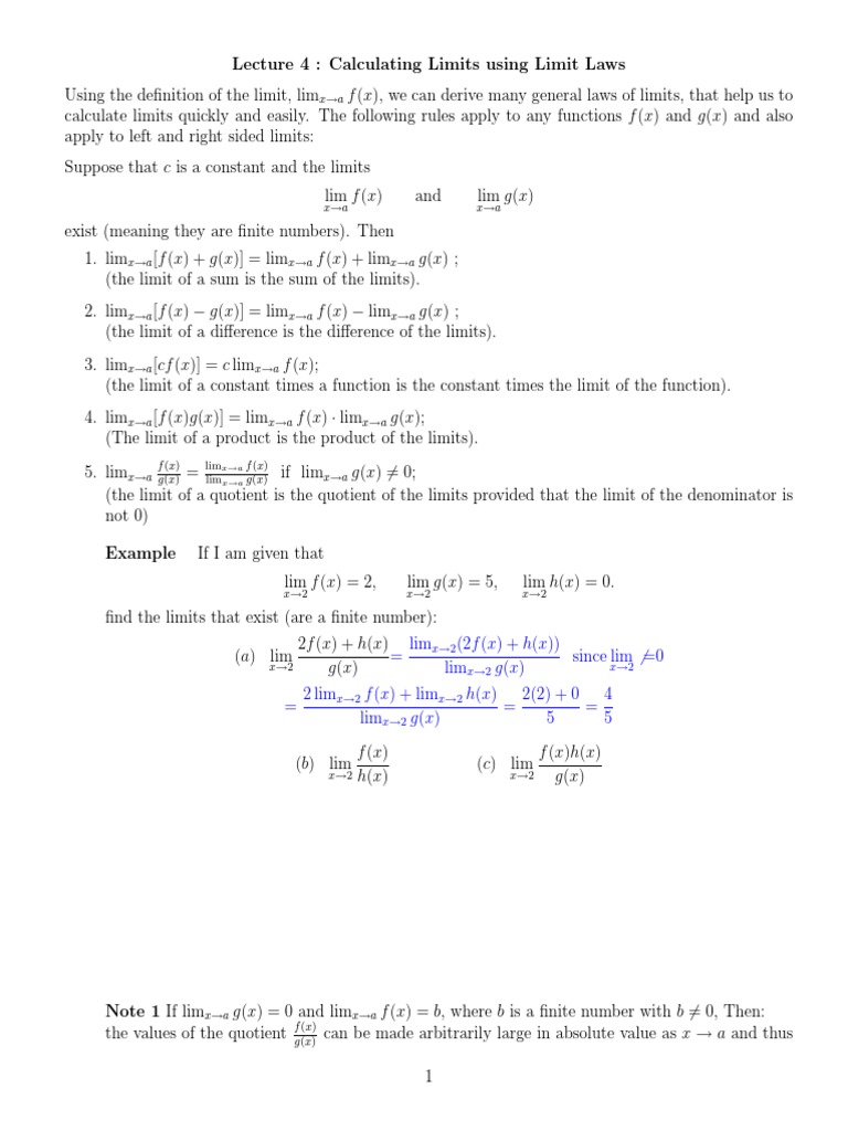 Calculating Limits Using Limit Laws PDF | PDF | Polynomial | Function (Mathematics)