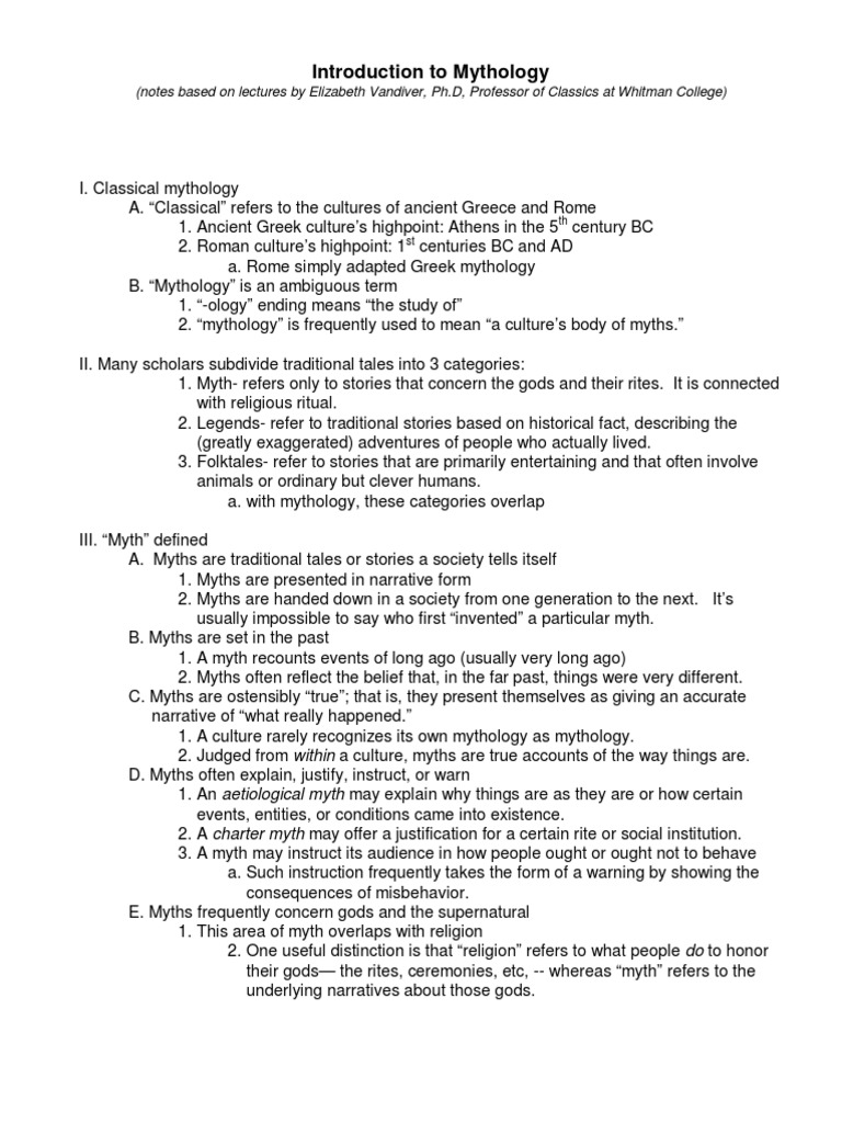 Introduction To Mythology - Outline | PDF | Twelve Olympians | Greek ...