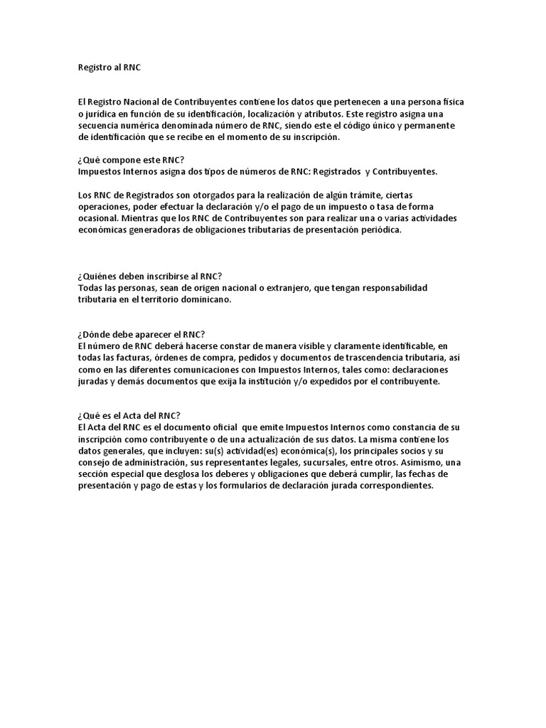 Guía Completa del Registro RNC | PDF | Finanzas y dinero