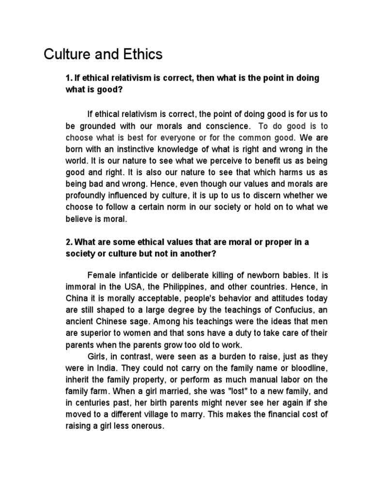 ETHICS - Culture and Ethics | PDF | Morality | Value (Ethics)