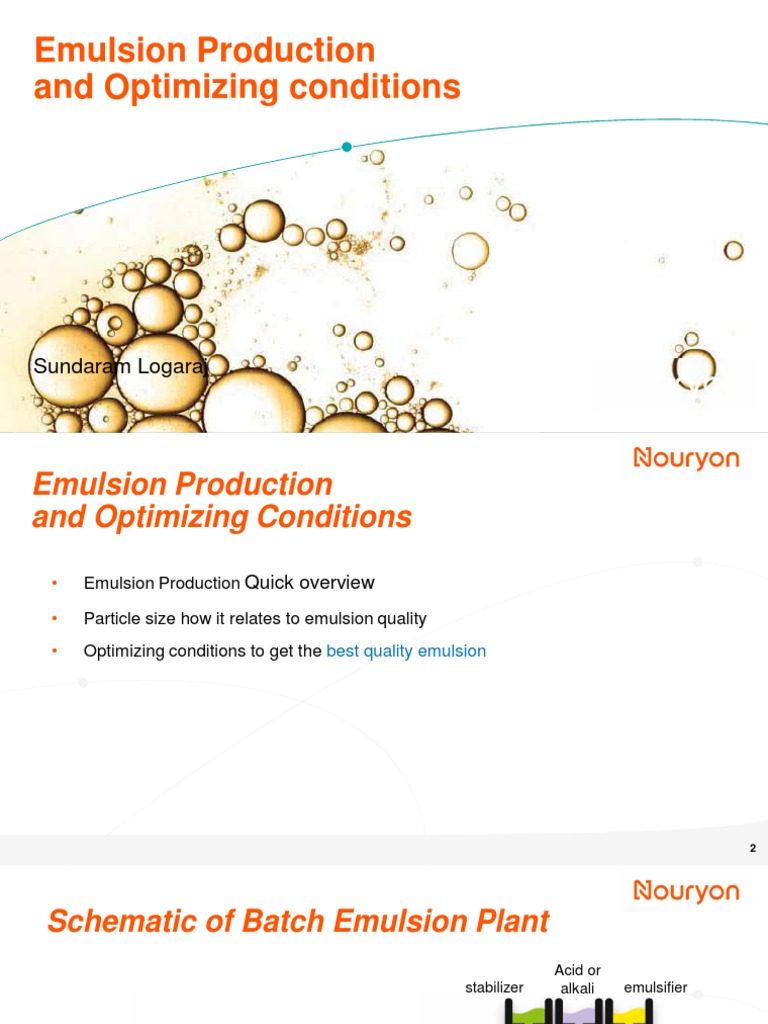 Emulsion Production and Optimizing Conditions | PDF | Particle Size Distribution | Emulsion
