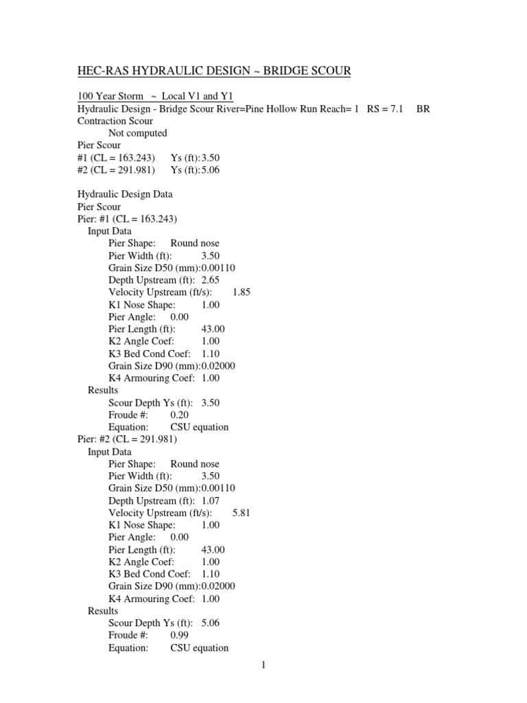 Hydraulic Design Scour Calulations With HEC RAS | PDF | Geomorphology ...