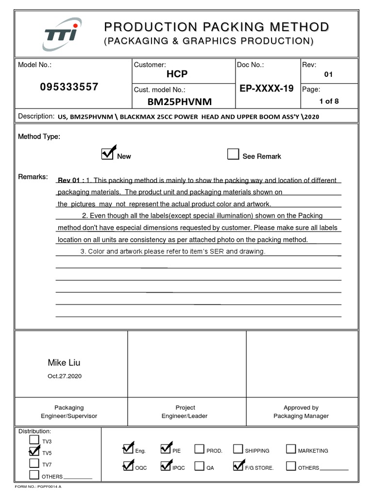 Production Packing Method for BM25PHVNM | PDF | Manufactured Goods ...