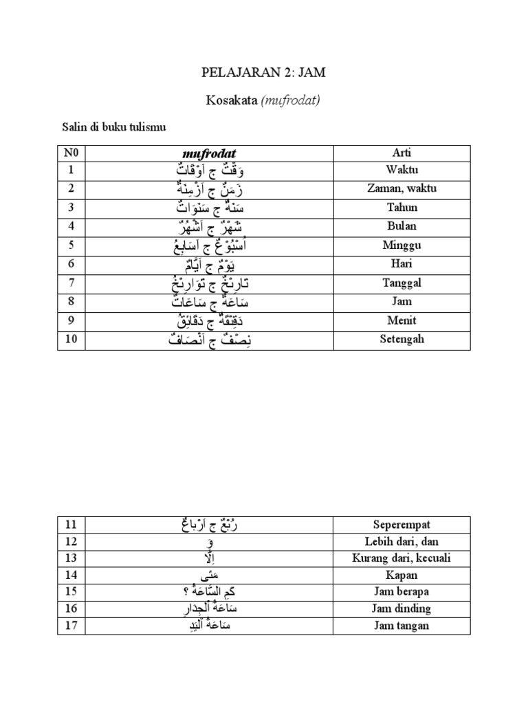Mari Belajar Mengenai Jam Dalam Bahasa Arab | PDF