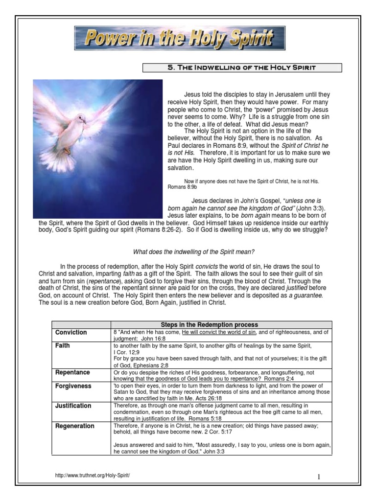 The Power and Benefits of the Indwelling Holy Spirit | PDF | Baptism ...