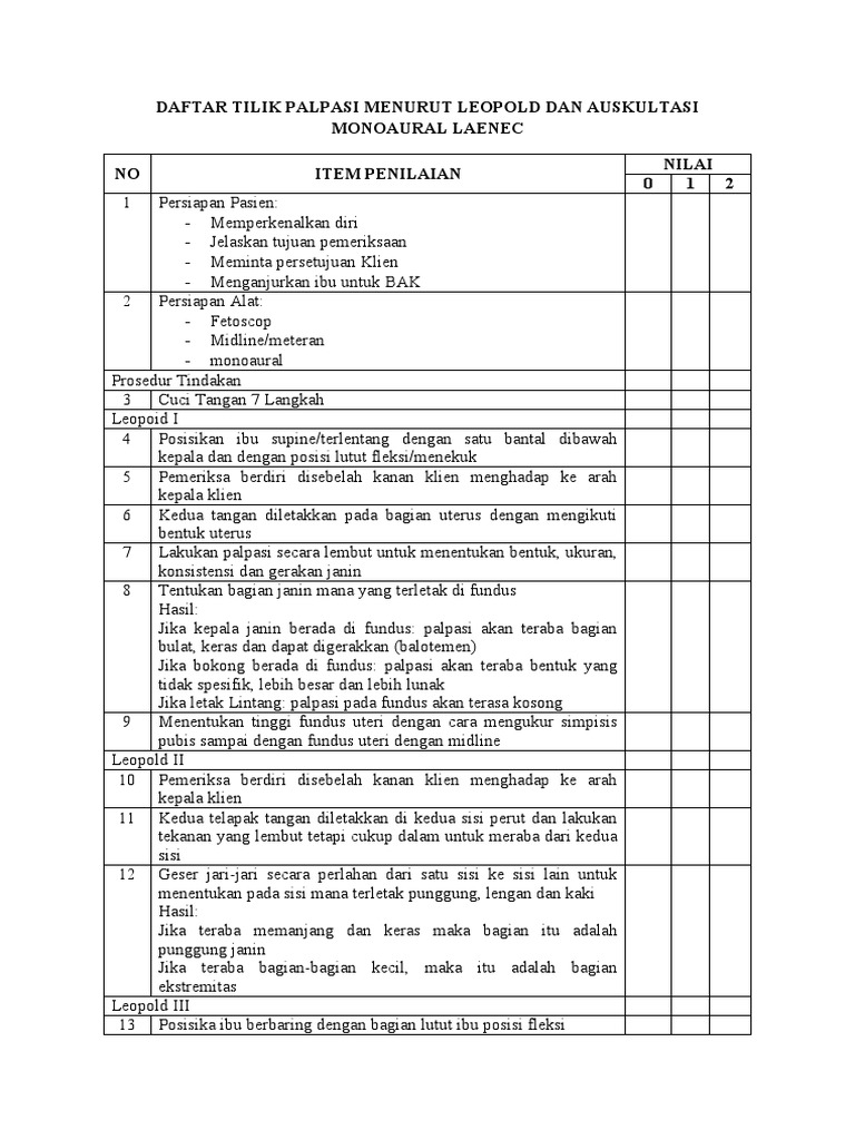 Daftar Tilik Pemeriksaan Leopold I-IV | PDF