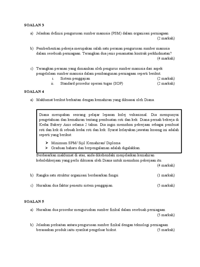 PERNIAGAAN Soalan Kertas 2 BHG A | PDF