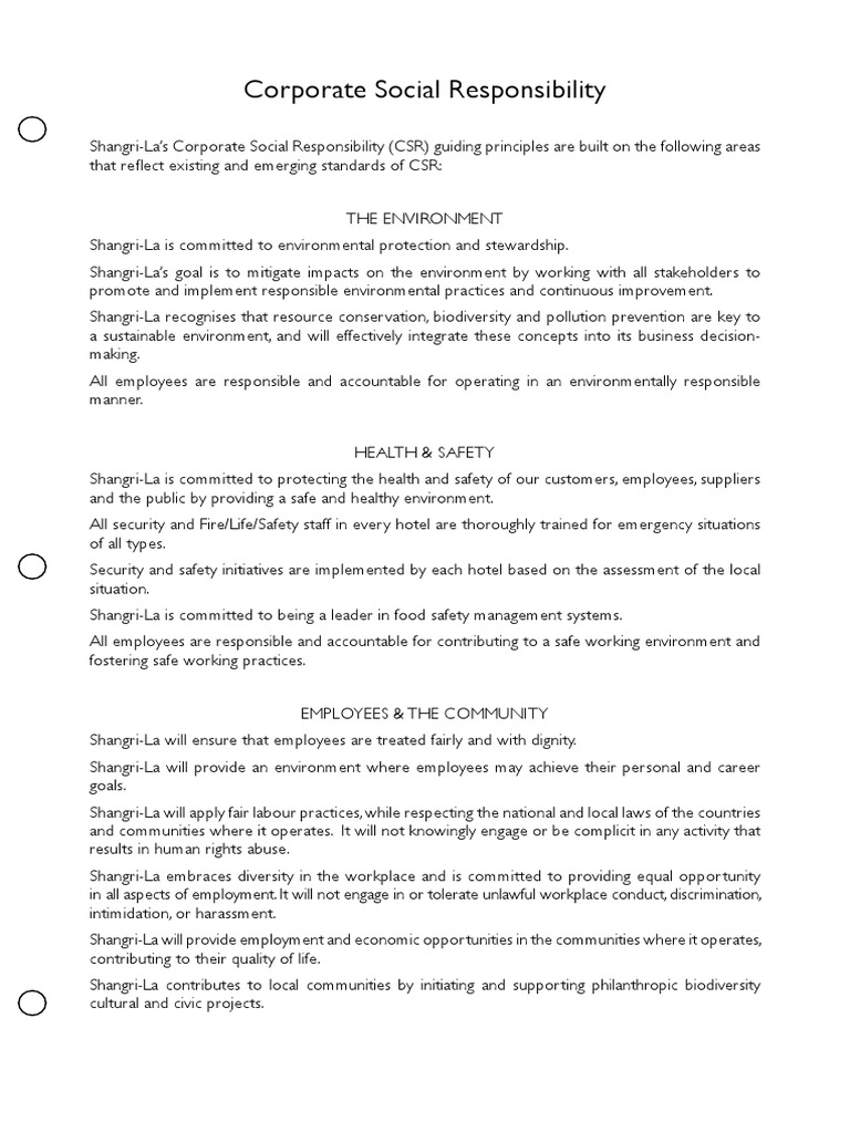 Corporate Social Responsibility - SHANGRI-LA HOTEL | PDF | Corporate ...