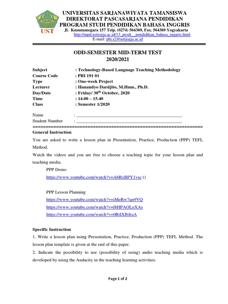 UTS HD Technology Based Language Teaching Methodology 2020 To 2021 HD 20201016 | PDF | Lesson ...