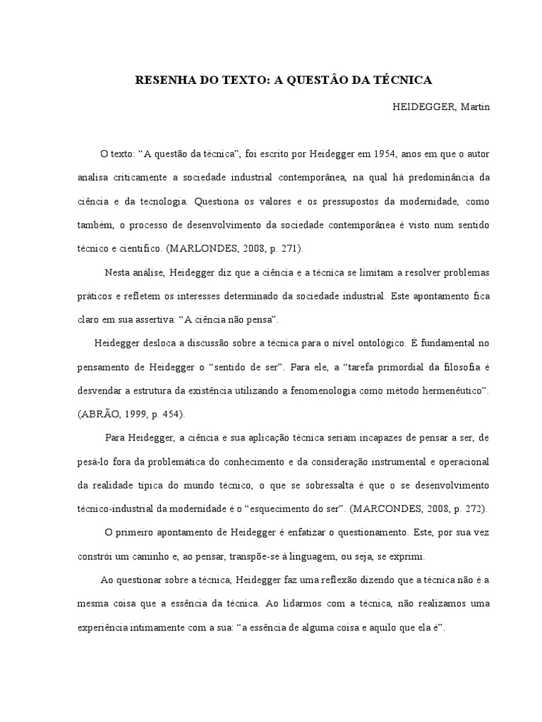 A Questão Da Técnica | PDF | Martin Heidegger | Causalidade A Questão Da Técnica | PDF | Martin Heidegger | Causalidade