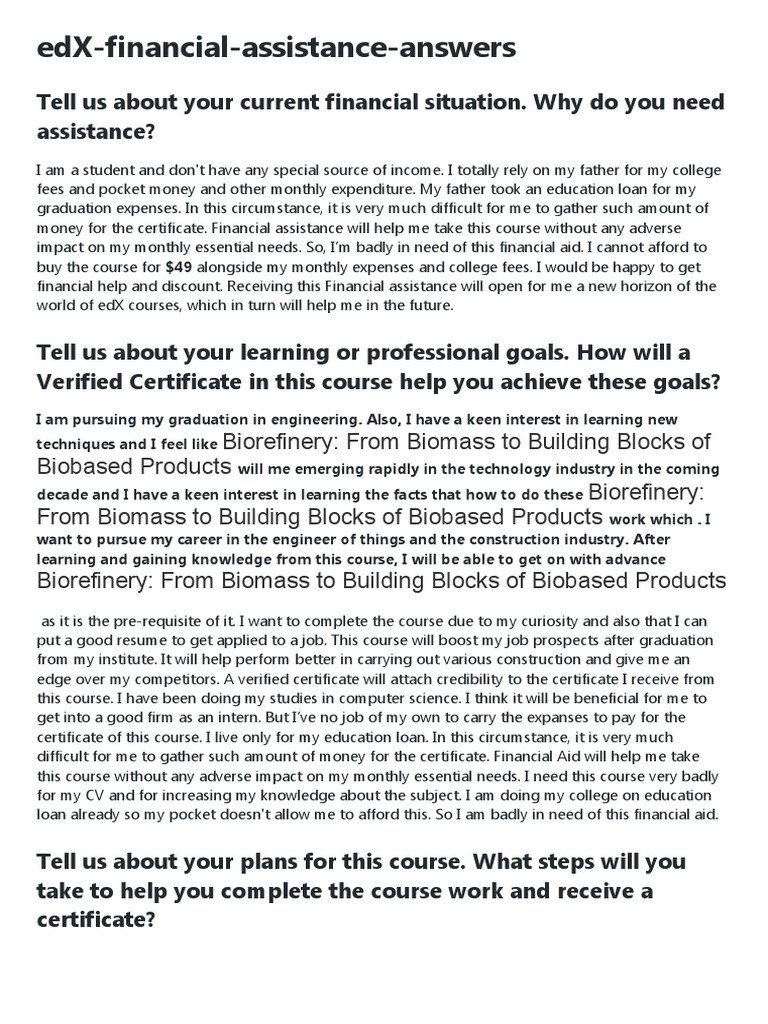 Edx Financial Assistance Answers | PDF | Learning | Cognition