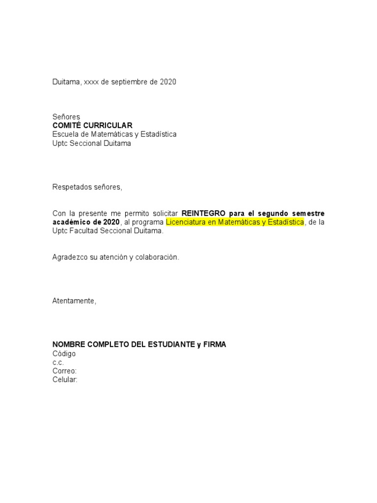 Carta de Solicitud de Reintegro | PDF | Finanzas y dinero