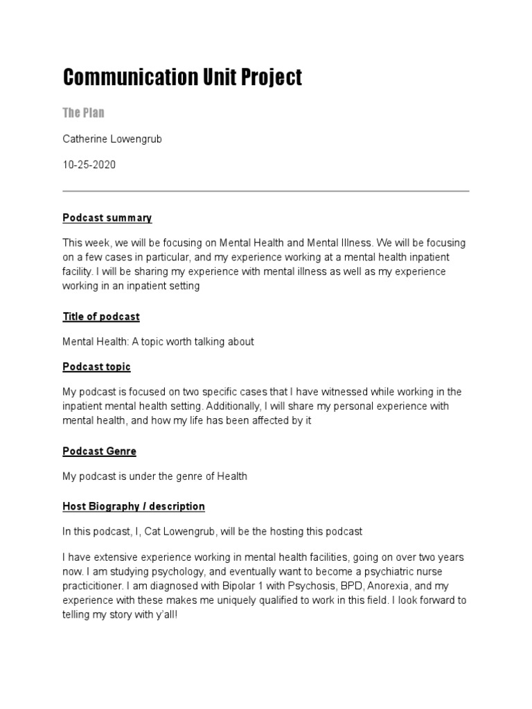 Communication Project Template | PDF | Mental Disorder | Psychiatry