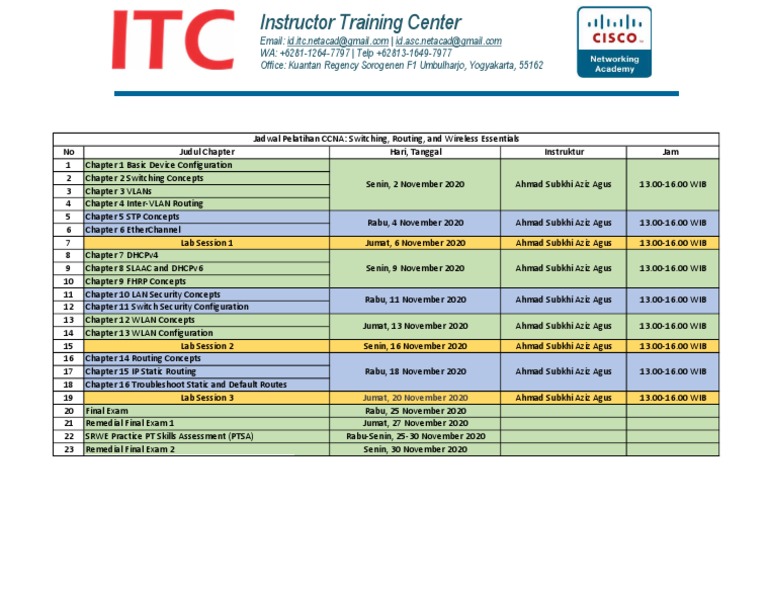 Jadwal CCNA-Switching, Routing, Wireless Essentials PDF | PDF | Cisco ...
