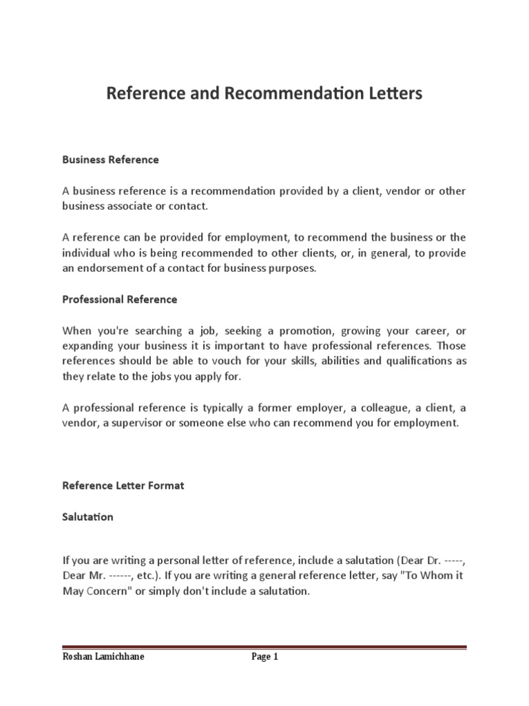 Business Reference Letter Format