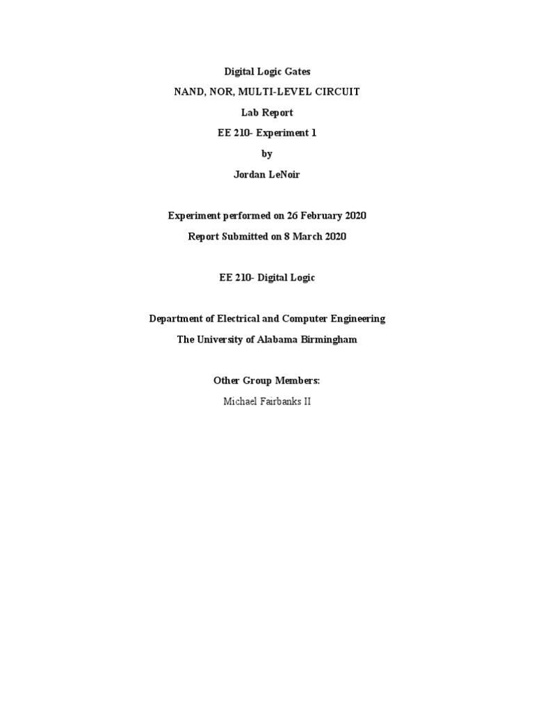 Digital Logic Gates Lab Report: NAND & NOR | PDF | Logic Gate ...