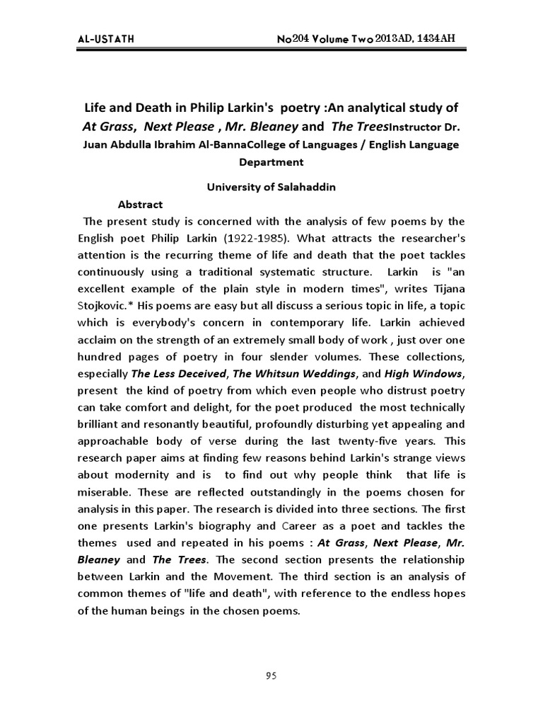 Life and Death in Philip Larkin's Poetry:an Analytical Study of | PDF ...
