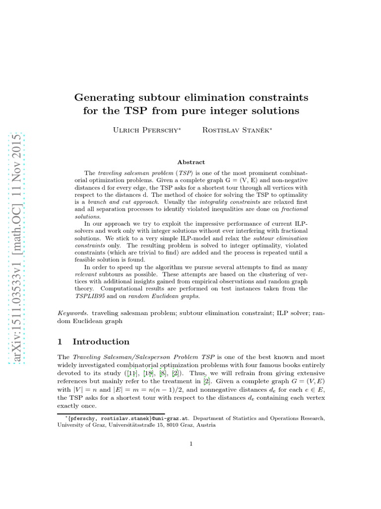 Generating Subtour Elimination Constraints For The PDF | PDF | Mathematical Optimization ...