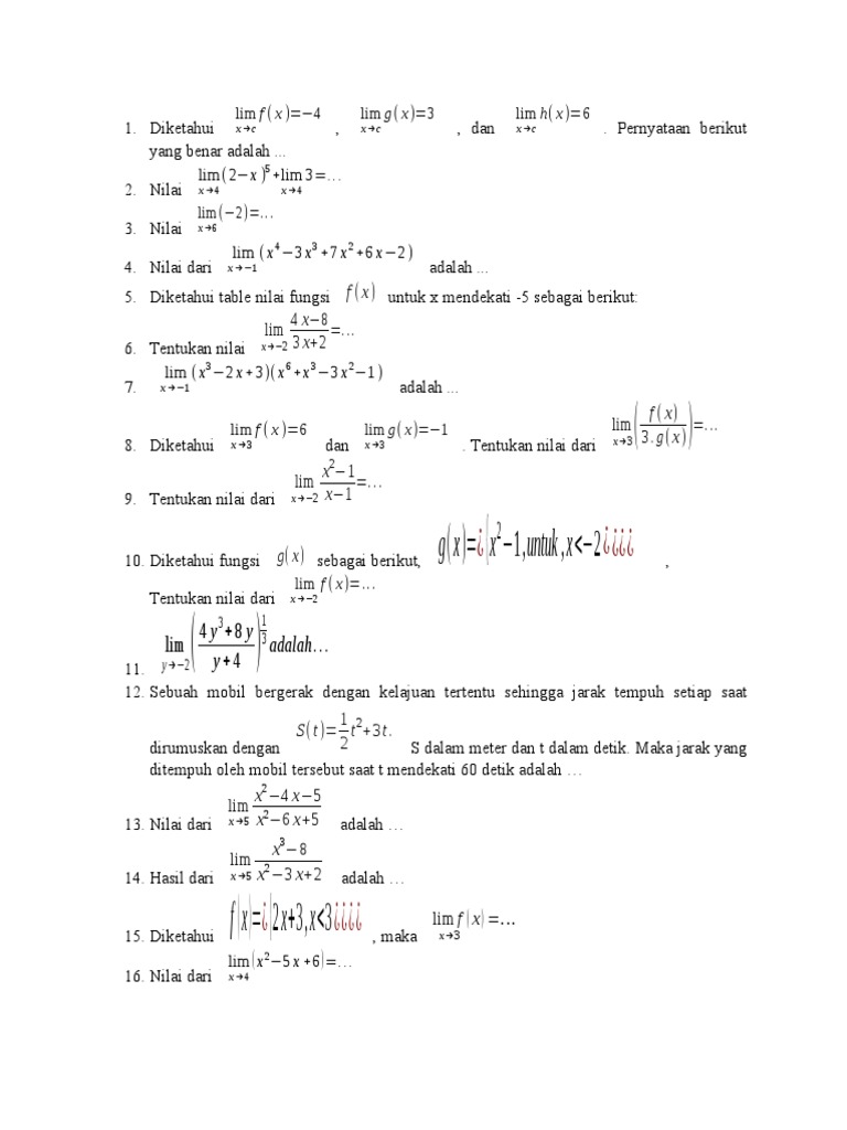 Soal Limit dan Turunan Matematika | PDF
