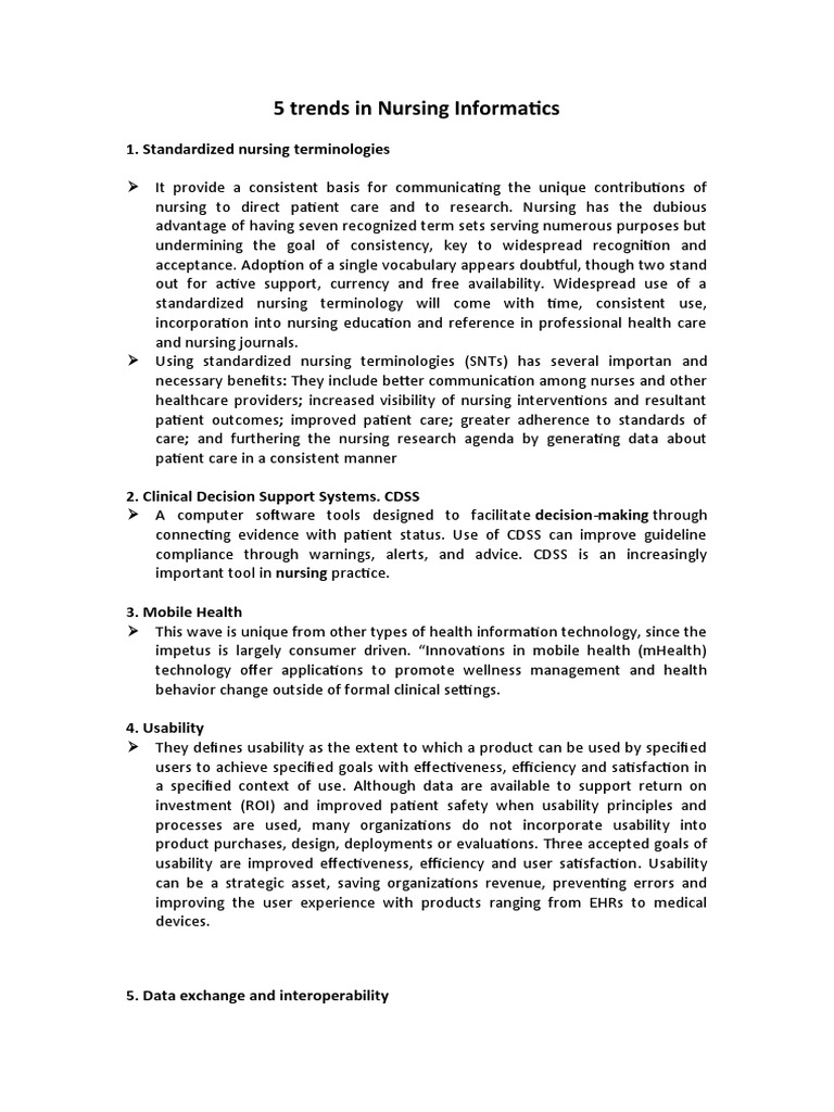 5 Trends in Nursing Informatics | PDF | Health Informatics | Electronic ...