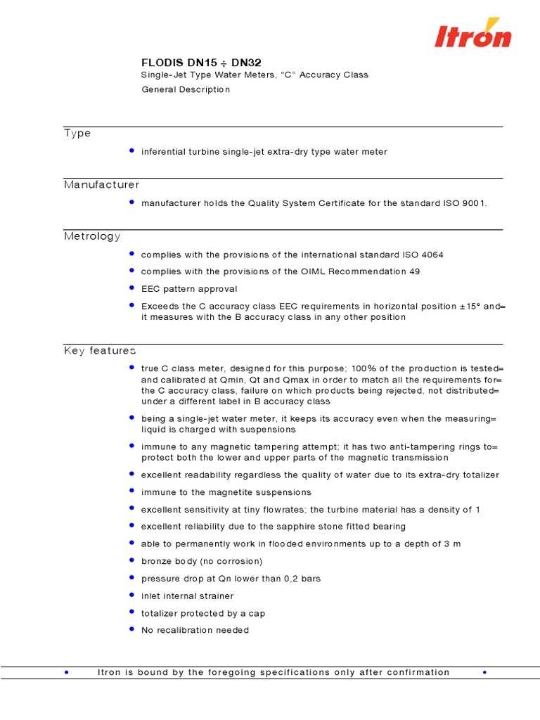 Itron Flodis Water Meter Overview | PDF | Smart Grid | Nasdaq
