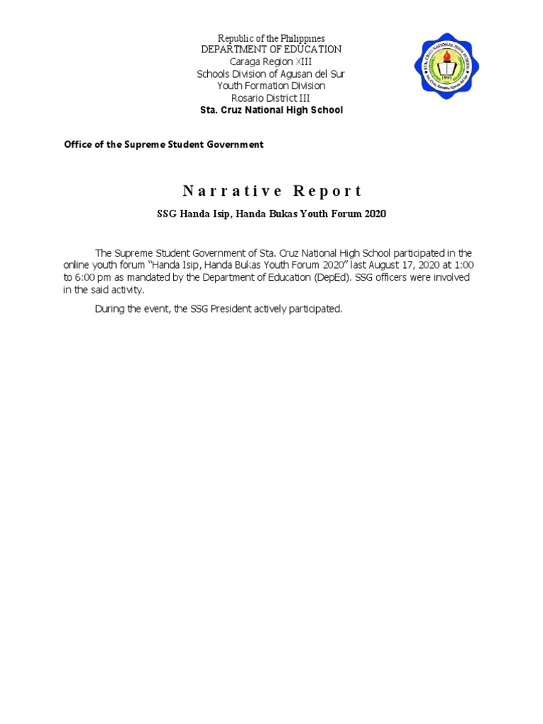 SSG Narrative Report 1 | PDF