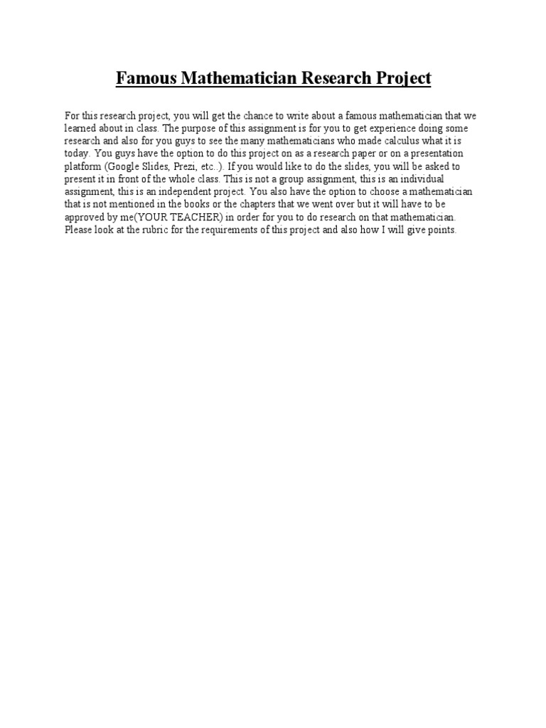 Famous Mathematician Research Project Guide | PDF | Career & Growth ...