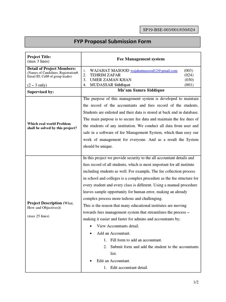 FYP Proposal Submission Form: Project Title | PDF | Databases | Software Engineering