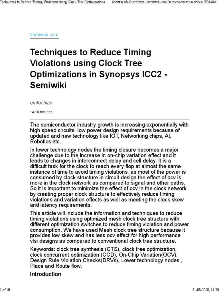 Techniques To Reduce Timing Violations Using Clock Tree Optimizations ...