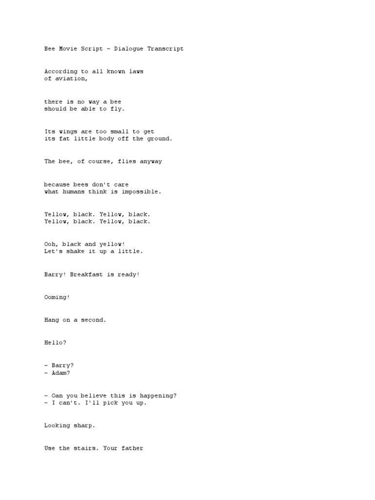 Bee Movie Script | PDF | Beekeeping | Insect Rearing