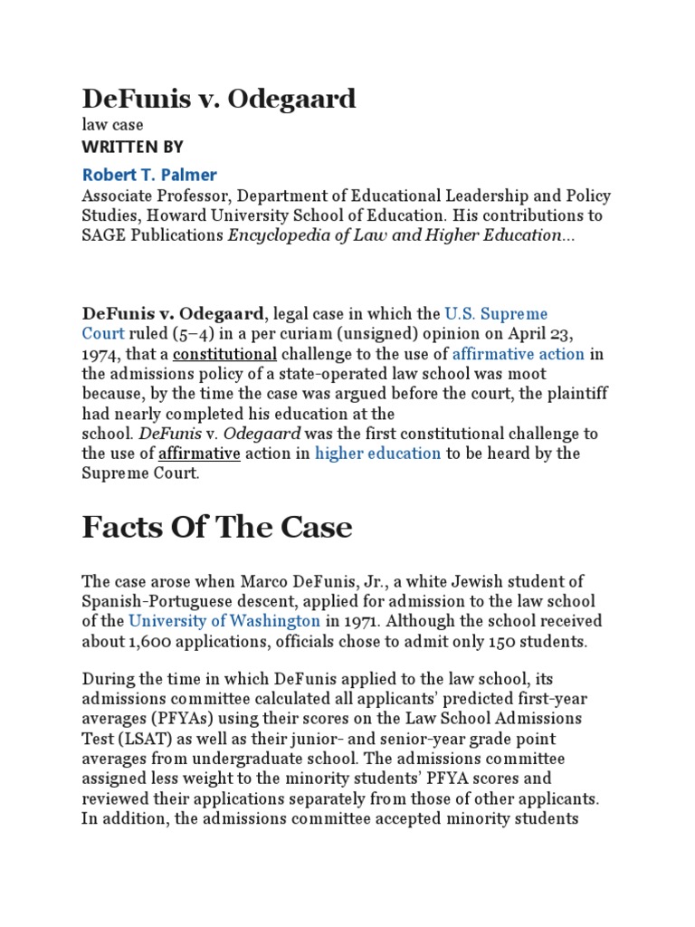 Facts of The Case: Defunis V. Odegaard | PDF | National Supreme Courts ...