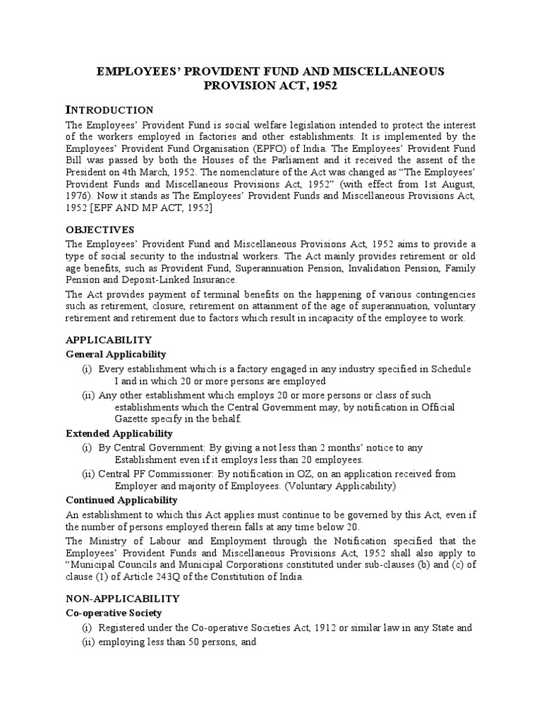EPF Act 1952: Key Amendments & Scope | PDF | Government | Economies