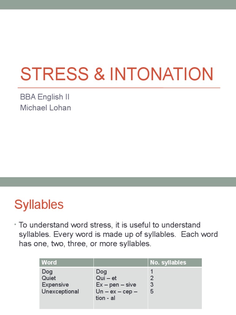 Stress & Intonation: BBA English II Michael Lohan | PDF | Stress ...