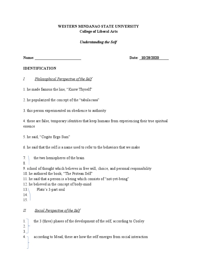 Quiz-Assignment For Understanding The Self | PDF | Self | Carl Jung