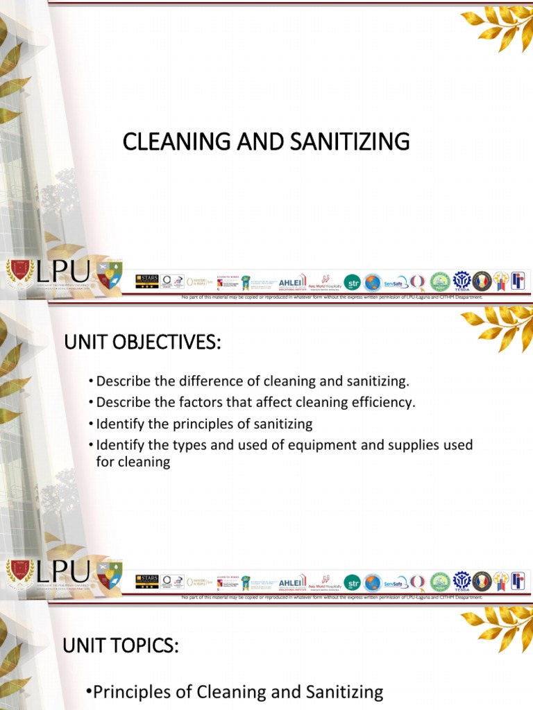 Week 10 Cleaning And Sanitizing Pdf Pdf Home Industrial Processes