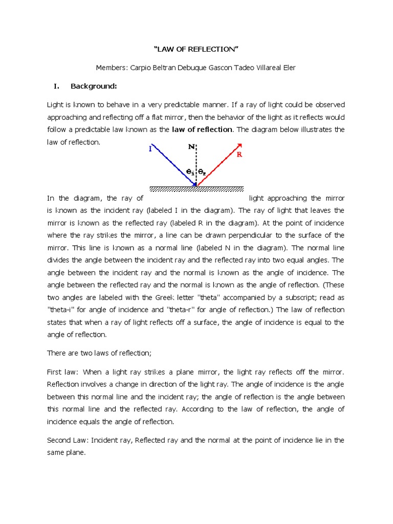 Law of Reflection | PDF | Reflection (Physics) | Mirror