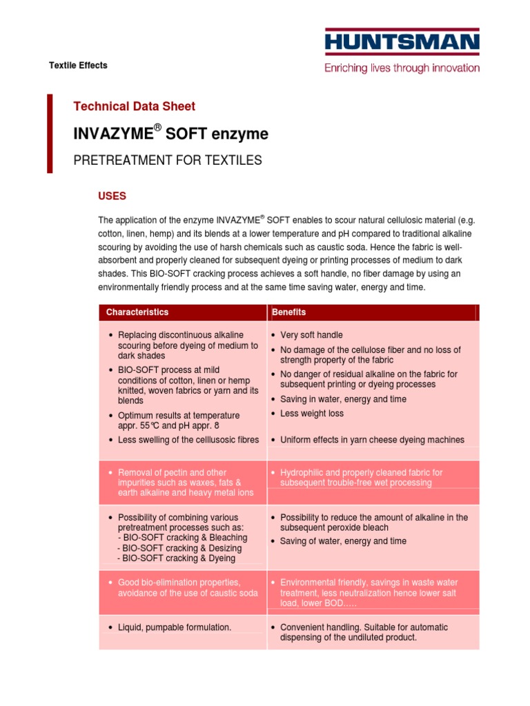 Invazyme SOFT Enzyme: Technical Data Sheet | PDF | Textiles | Materials